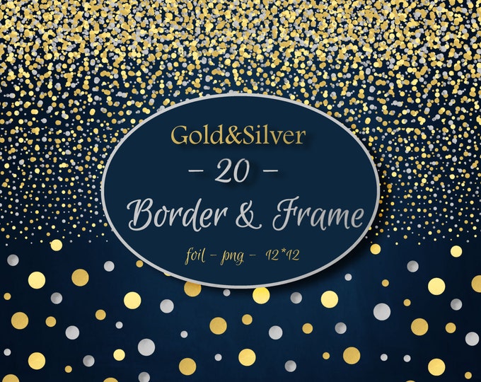 Foil Digital Clipart Gold Silver Foil Border Frames Confetti | Etsy