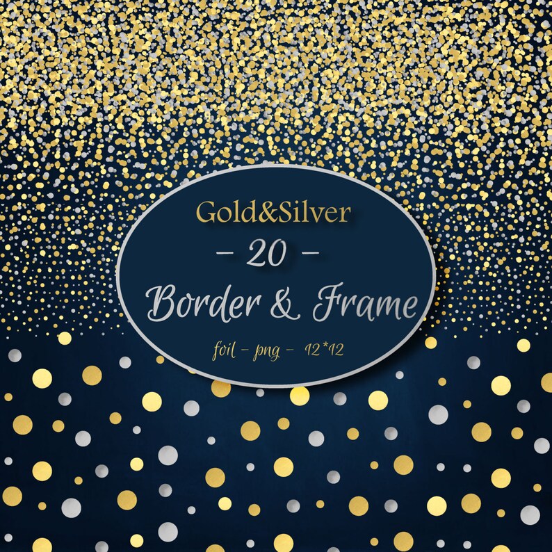 Foil Digital Clipart Gold Silver Foil Border Frames Confetti Borders ...
