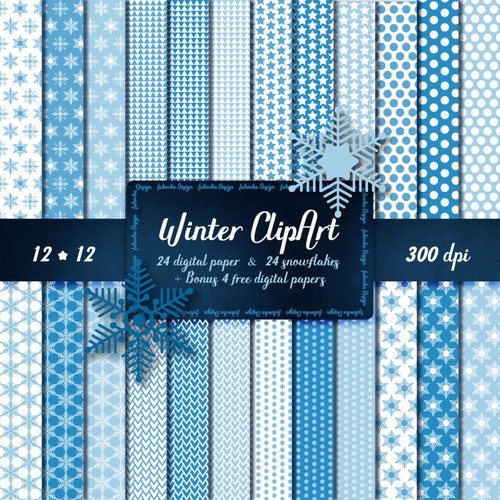 Winter Snowflakes Digital Scrapbook Paper Backgrounds Blue | Etsy