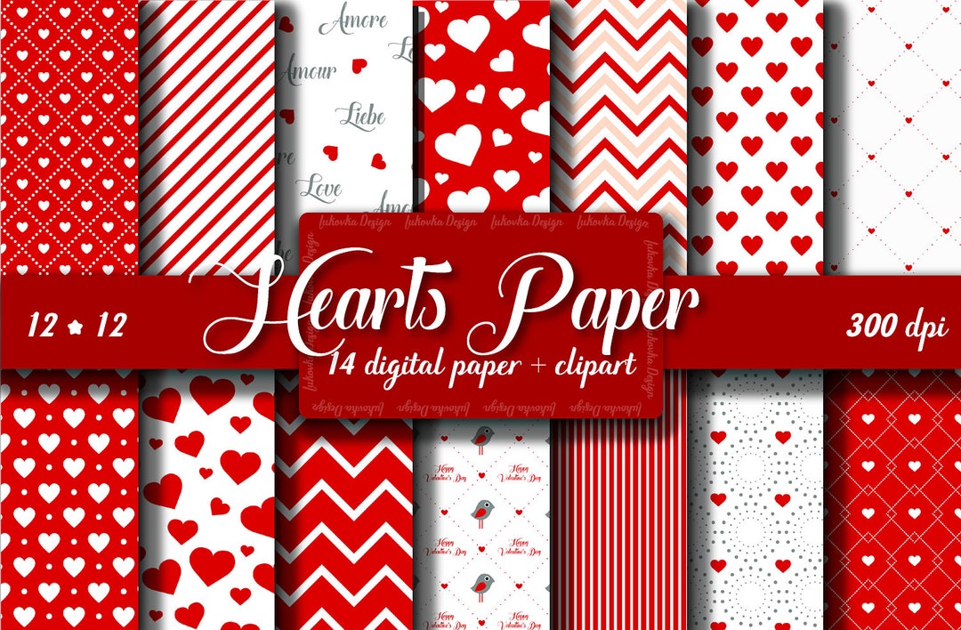 Red Heart Digital Paper Red Love Digital Paper Heart Pattern Pack Love ...
