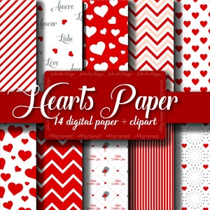 Red Heart Digital Paper Red Love Digital Paper Heart Pattern Pack Love ...
