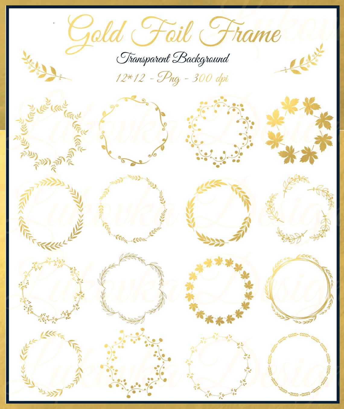 Gold Foil Digital Floral Frames Clipart Circle Gold Frames - Etsy