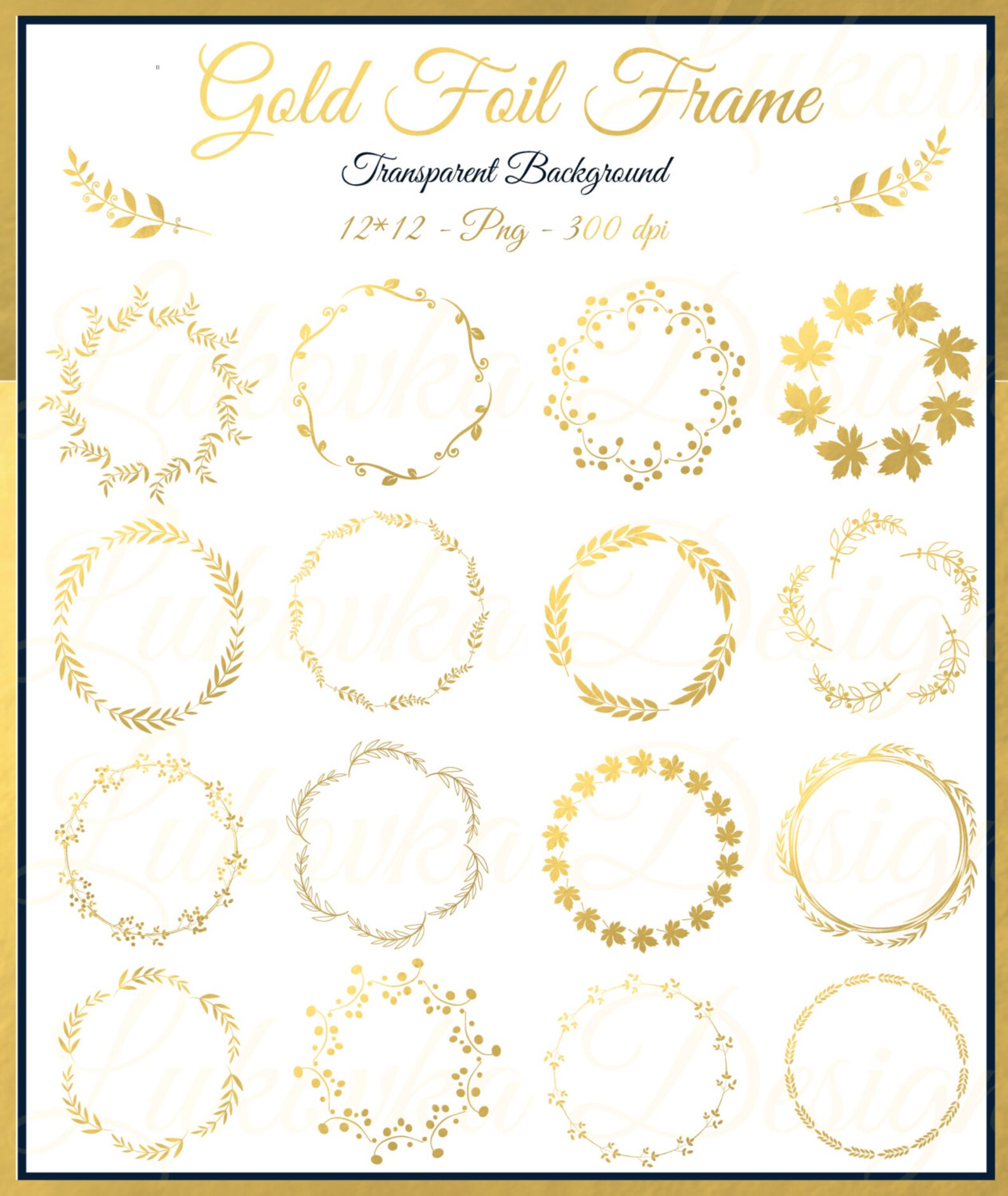 Gold Foil Digital Floral Frames Clipart Circle Gold Frames - Etsy