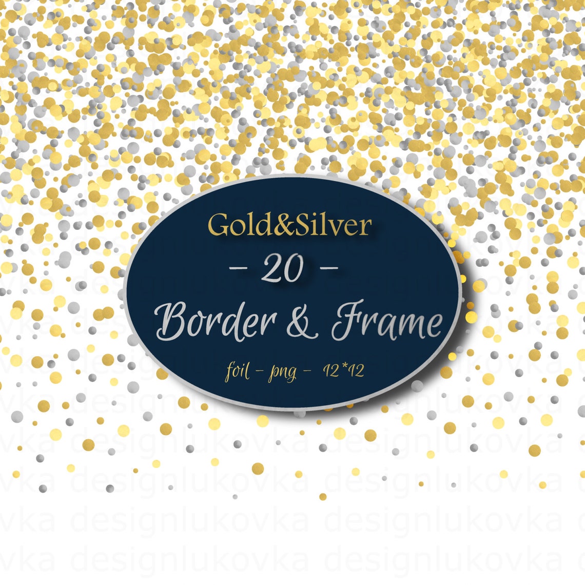 Foil Digital Clipart Gold Silver Foil Border Frames Confetti Borders ...