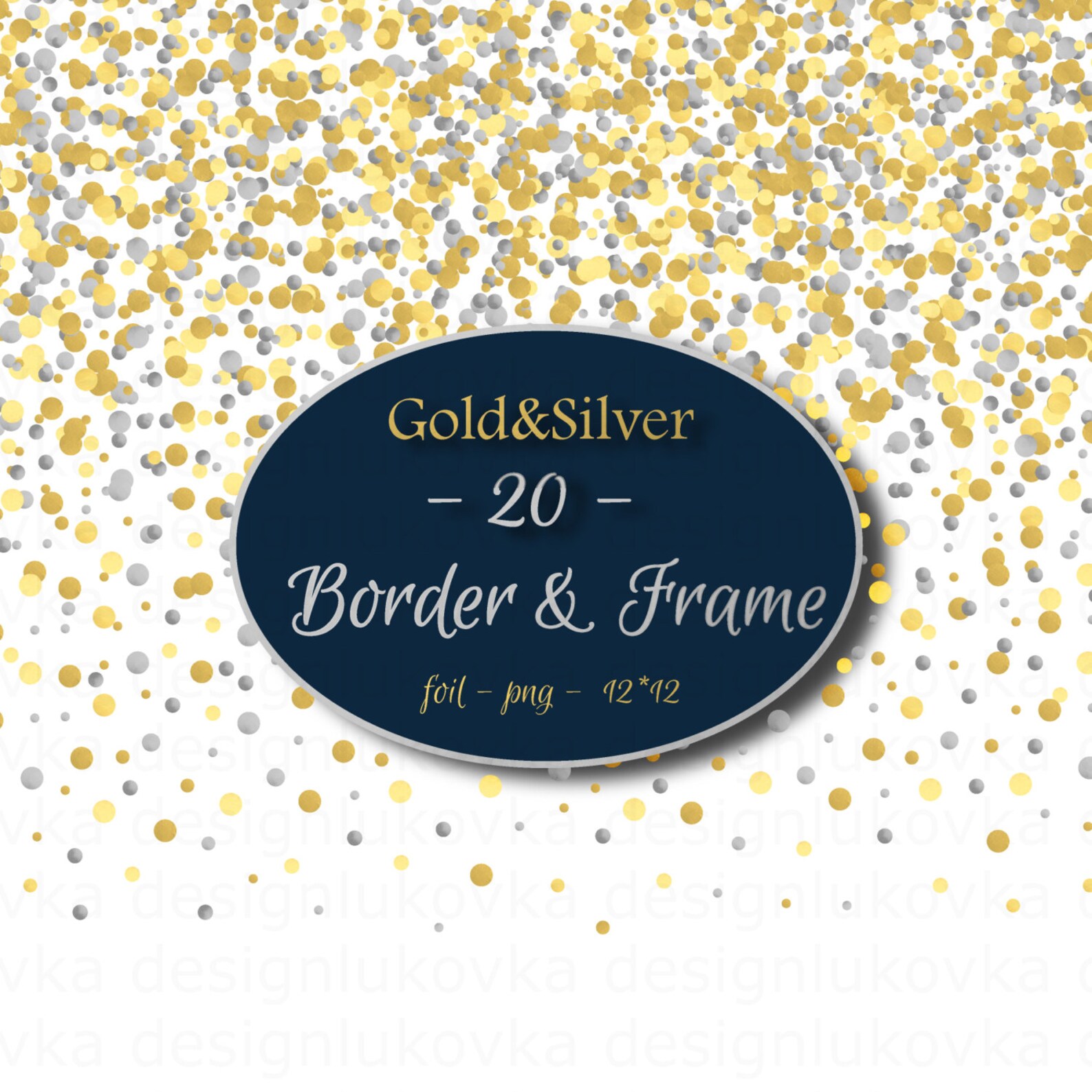 Foil Digital Clipart Gold Silver Foil Border Frames Confetti Borders ...