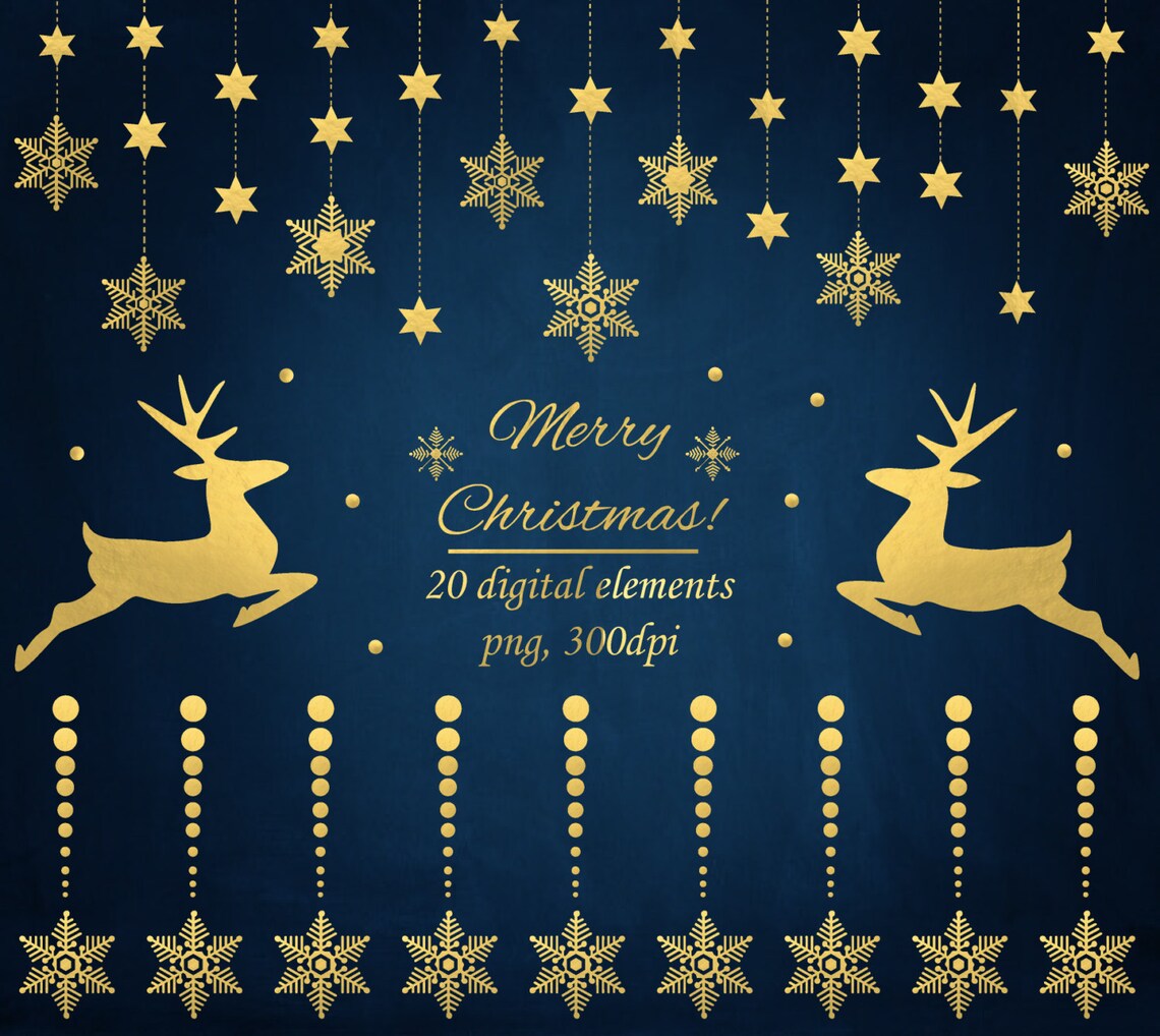 Christmas Clipart Gold Borders Digital Winter Clipart Snowflakes Xmas ...