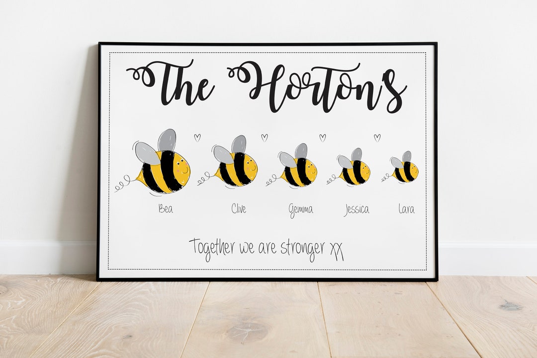 Personalized Family Bee Print: Custom Name Wall Art - Etsy