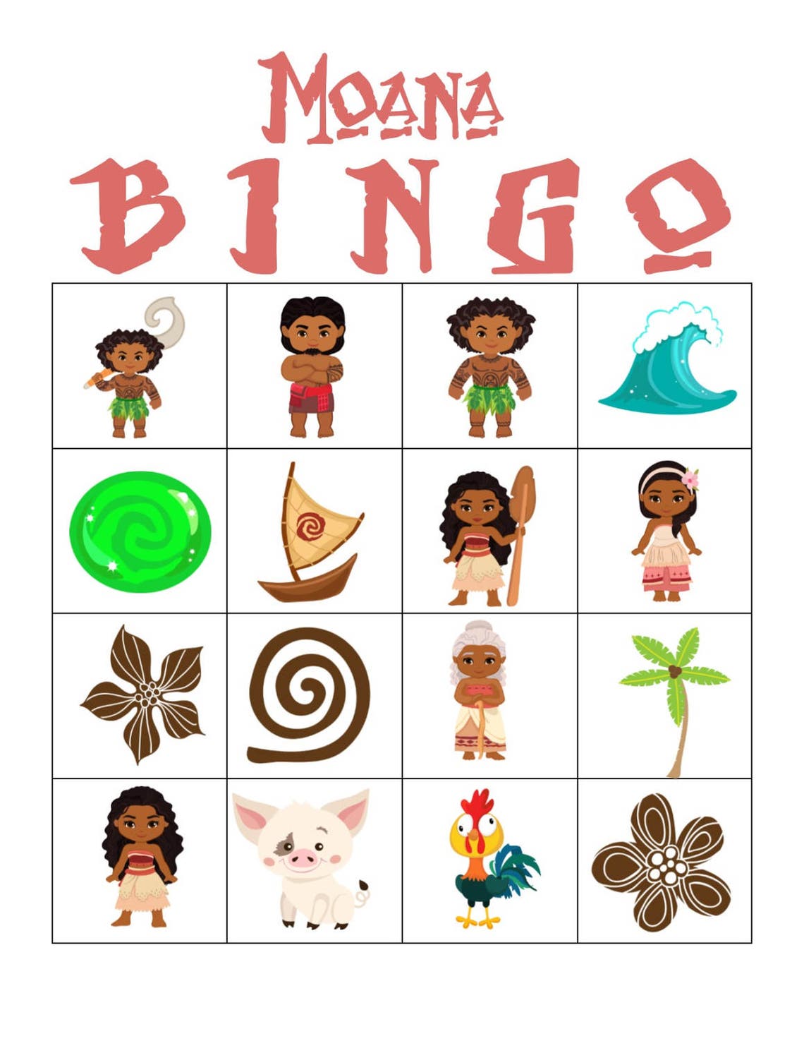 Moana Bingo Game, Printable Instant Download, Moana Birthday Party - Etsy