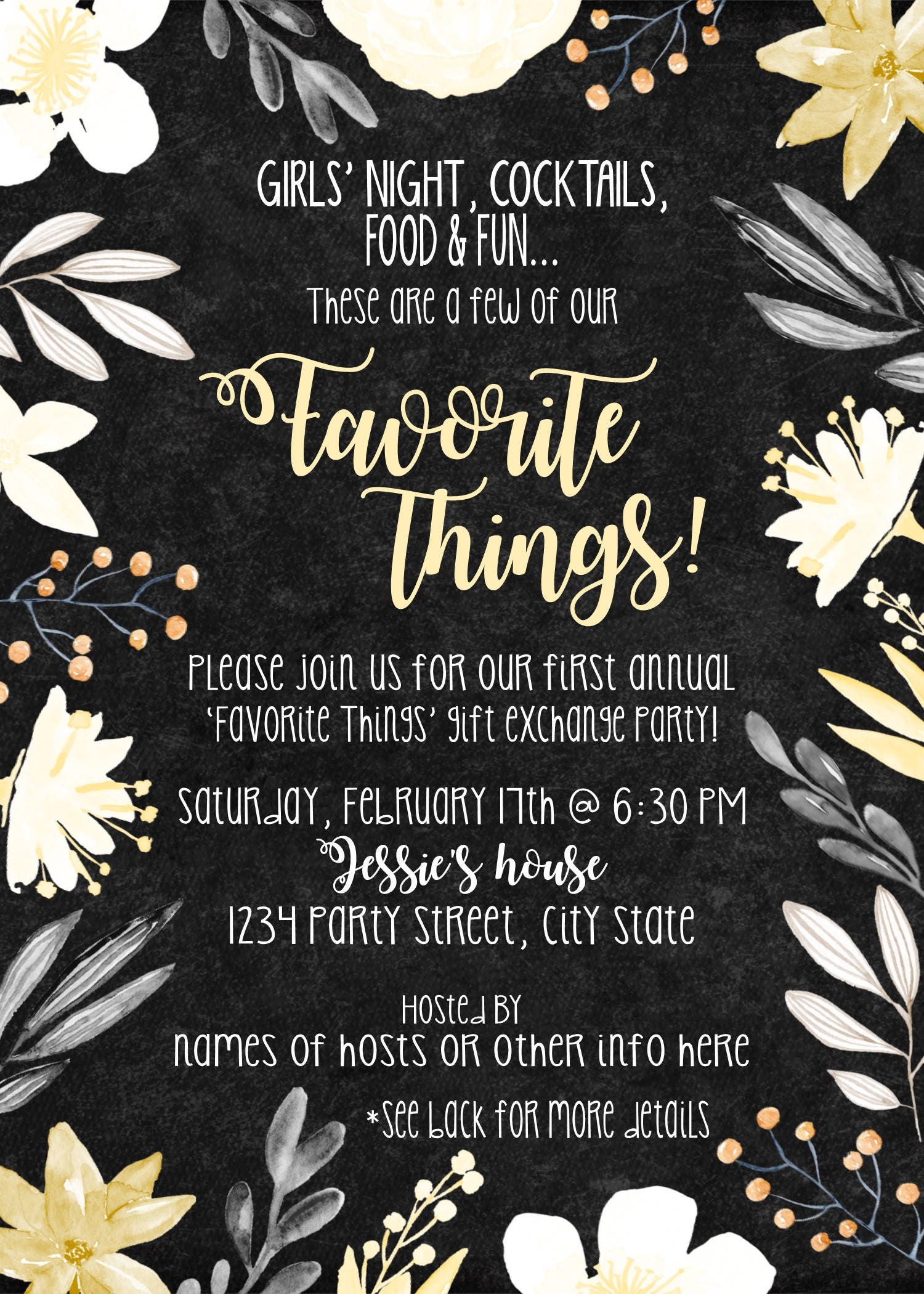 Favorite Things Party Invitation Floral Design Neutral Colors favorite-things-party-invitation-floral-design-neutral-colors