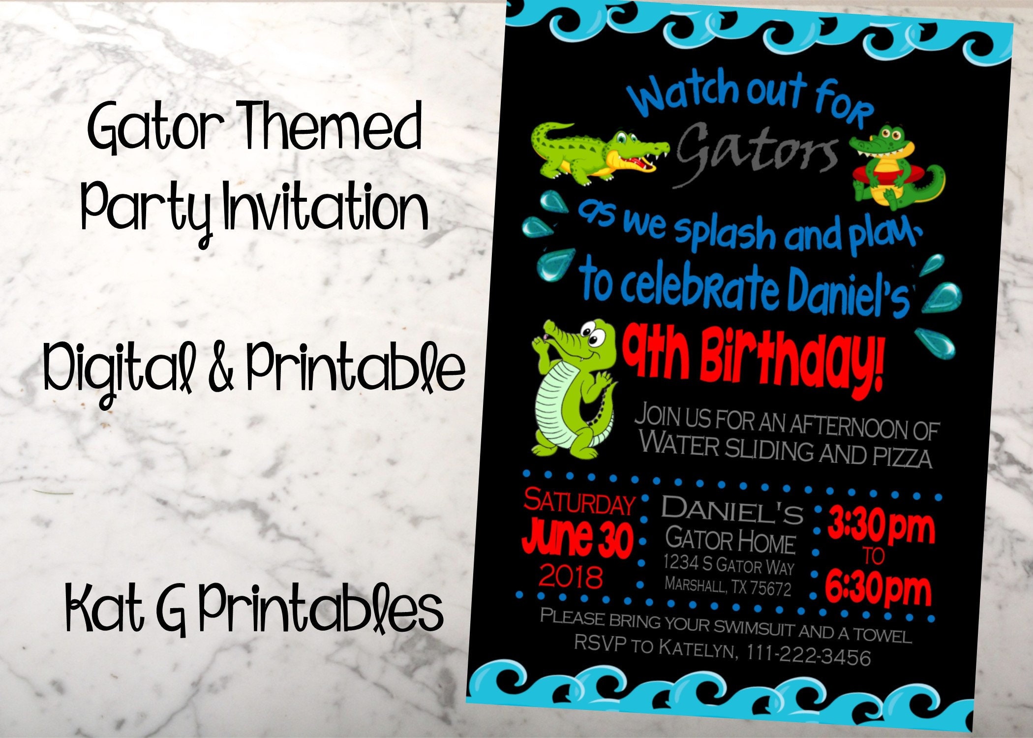 Gator Themed Water Party Birthday Invitation Digital and - Etsy