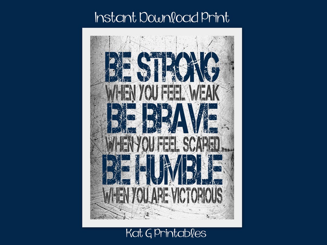 Strong Brave Humble Printable Boys Room Decor Blue and Gray - Etsy