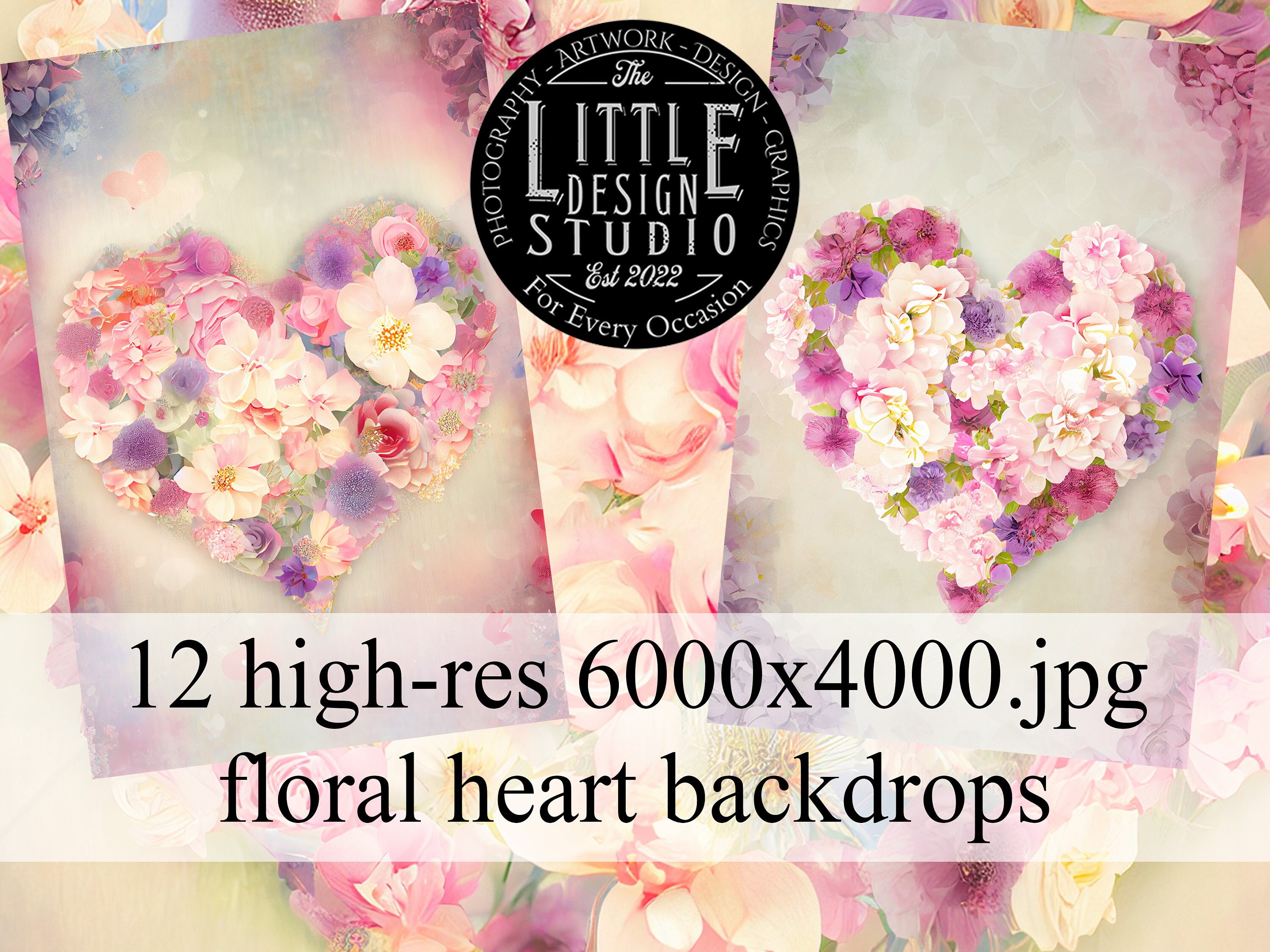 Floral Heart Texture Backdrop Overlays, 12 Digital Floral Overlays ...