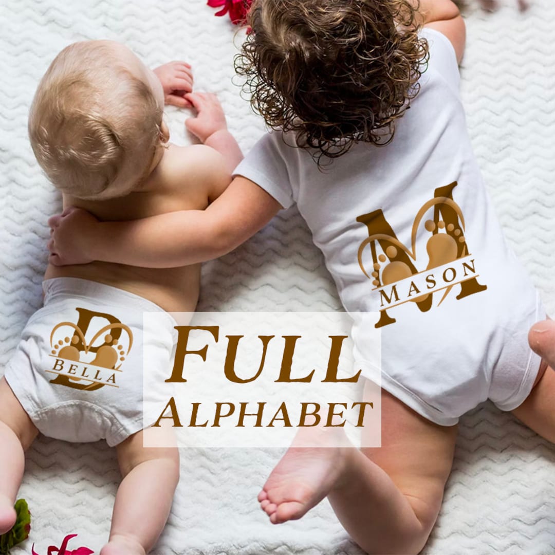 Baby Font Monogram Alphabet Bundle: Split Letter PNG & JPG (digital ...