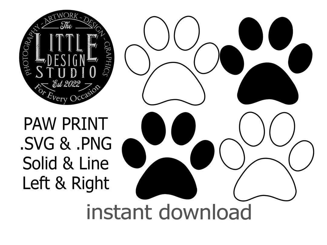 Paw Print Solid and Outline as 8 Digital Files for DIGITAL DOWNLOAD in ...