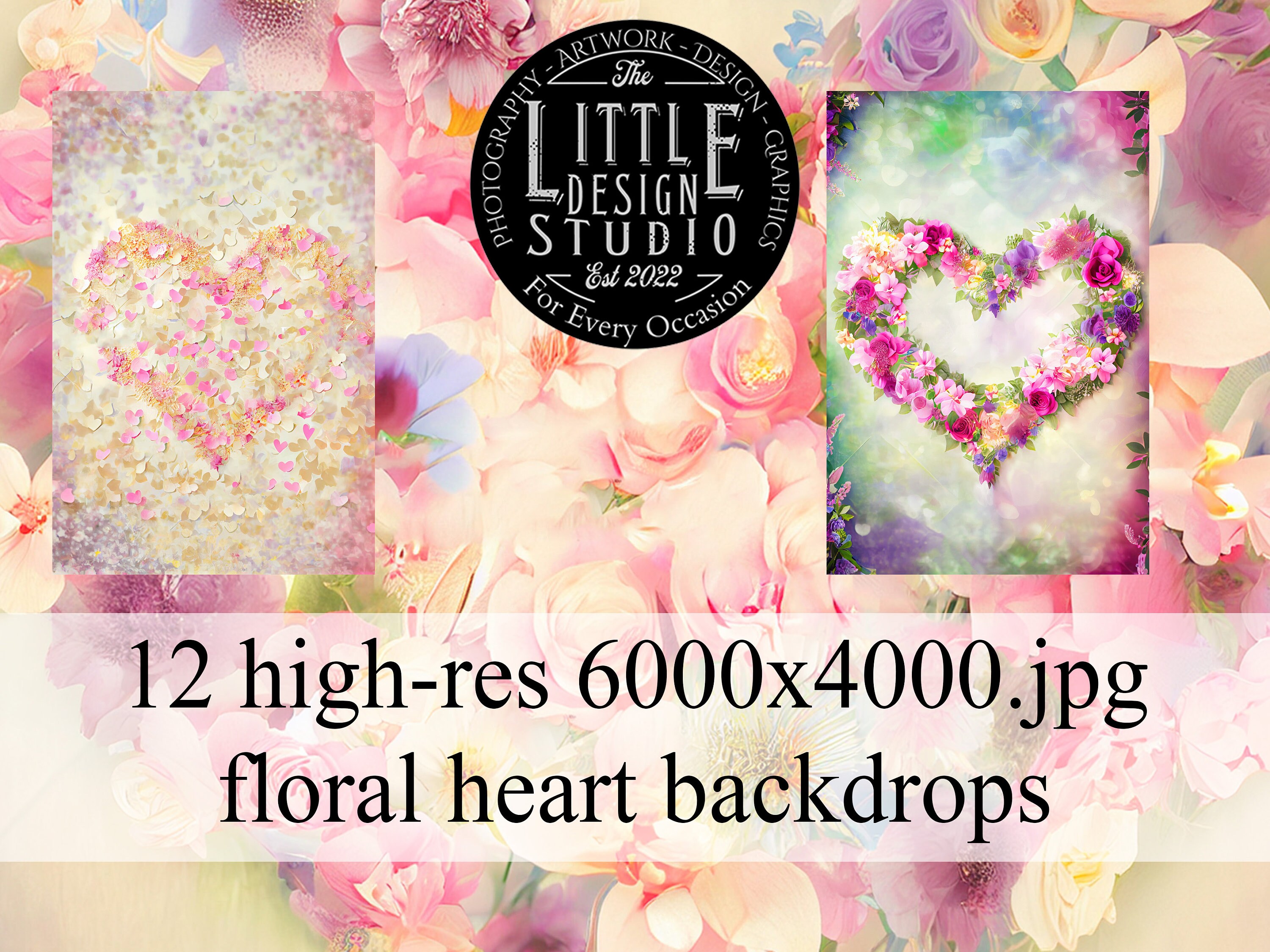 Floral Heart Texture Backdrop Overlays, 12 Digital Floral Overlays ...