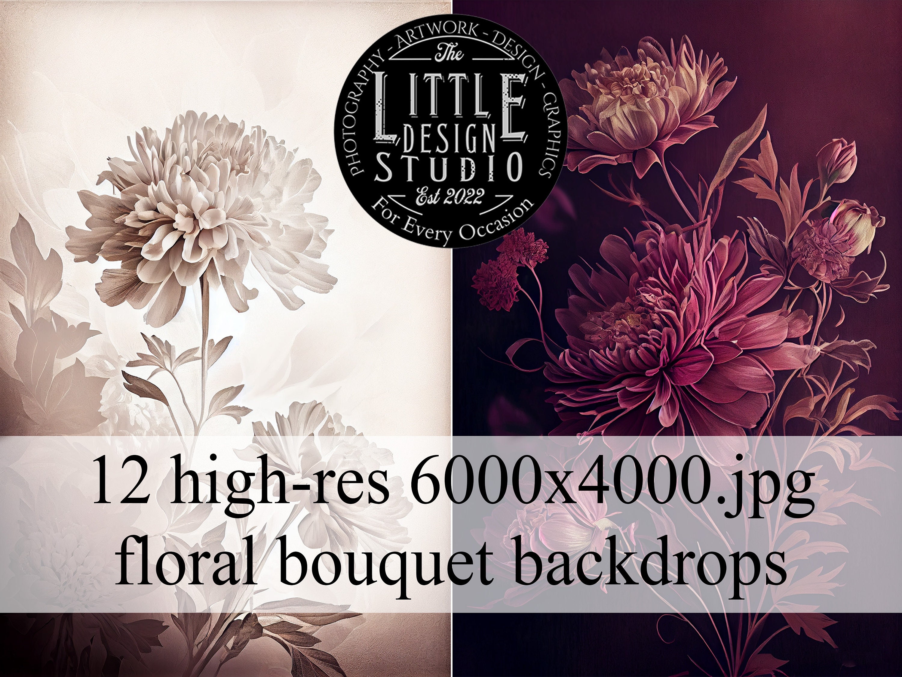 Floral Bouquet Texture Backdrop Overlays, 12 Digital Floral Overlays ...