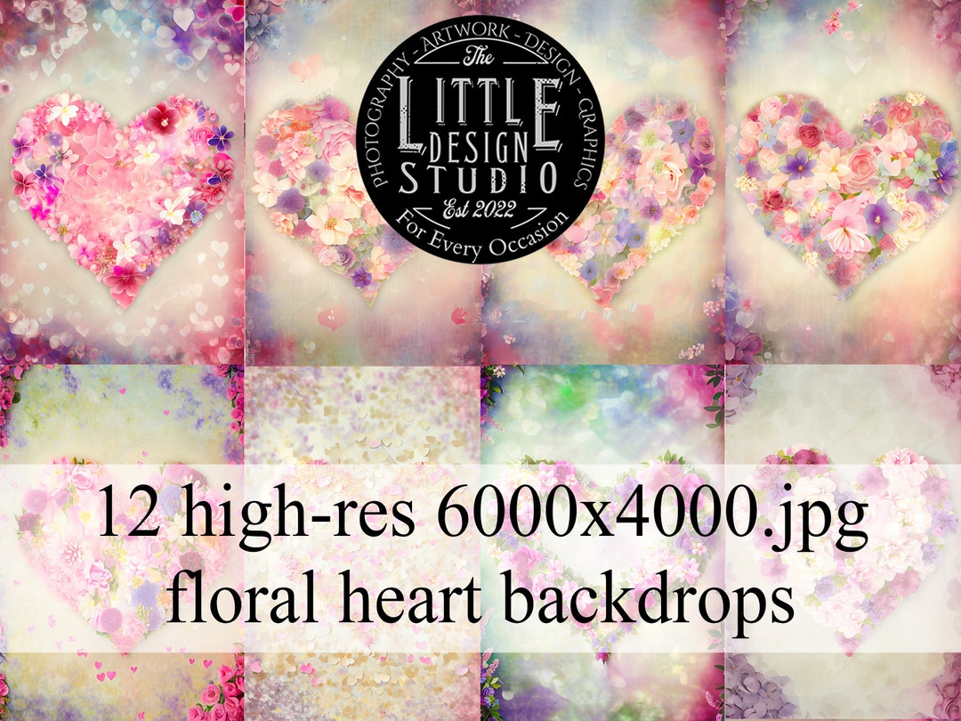 Floral Heart Texture Backdrop Overlays, 12 Digital Floral Overlays ...