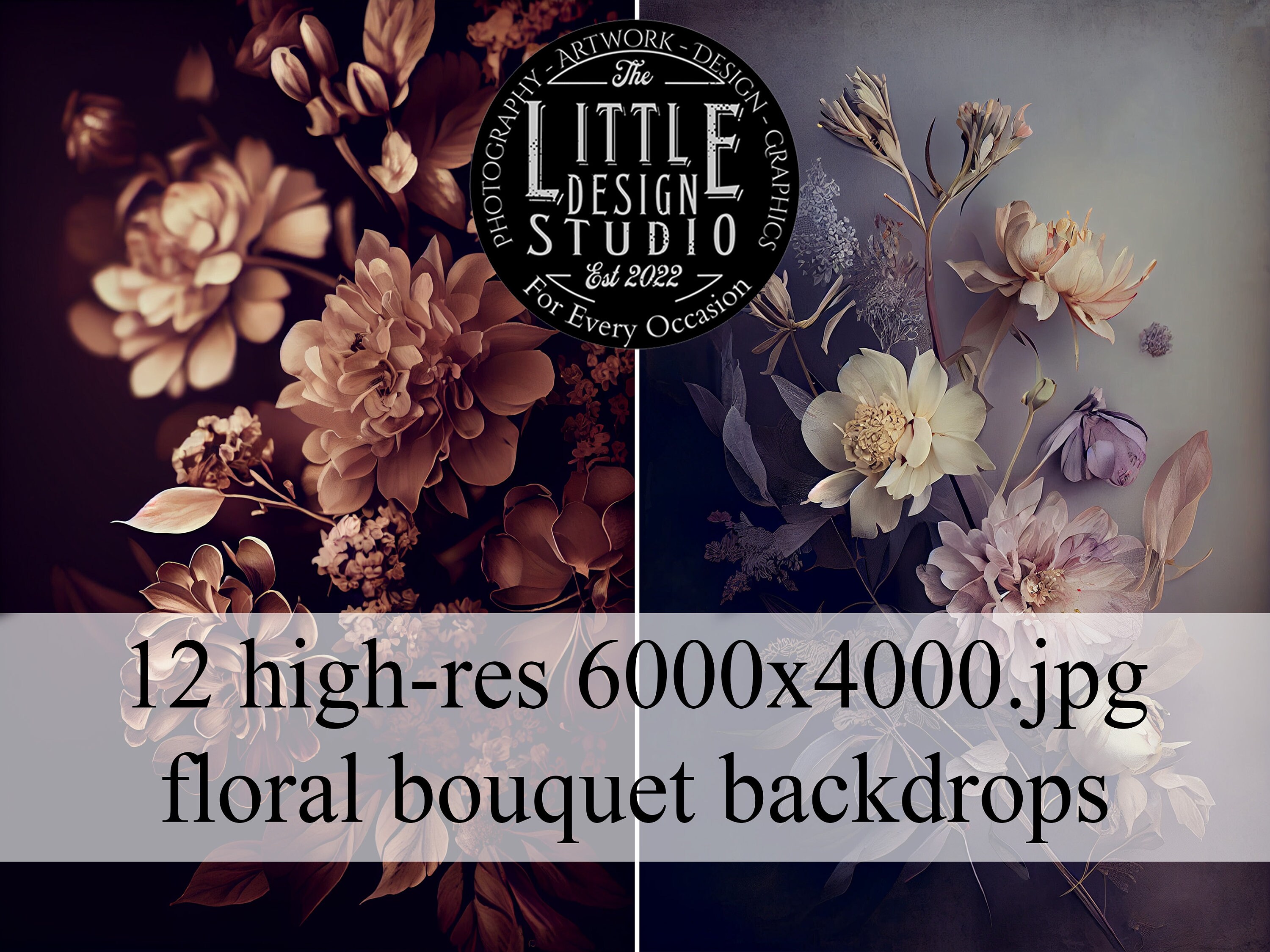 Floral Bouquet Texture Backdrop Overlays, 12 Digital Floral Overlays ...