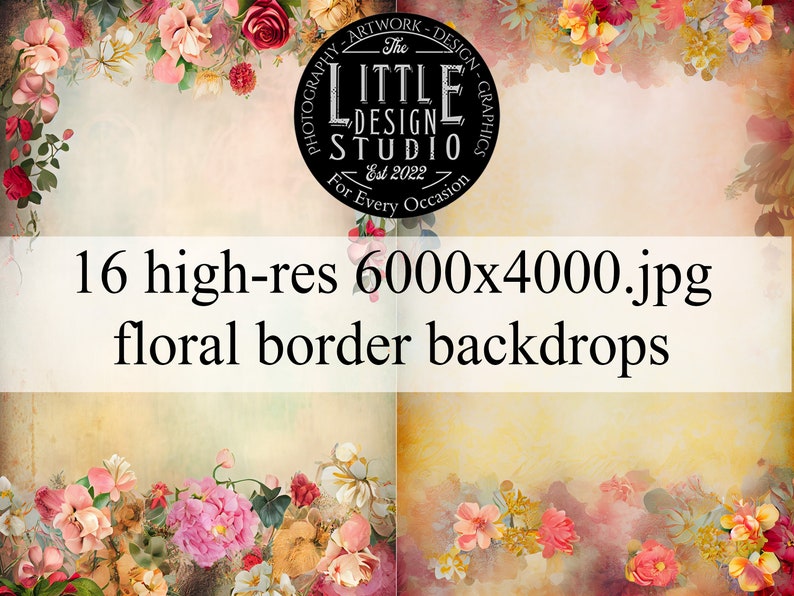 Floral Border Backdrop Overlays, 16 Digital Floral Overlays, Children ...