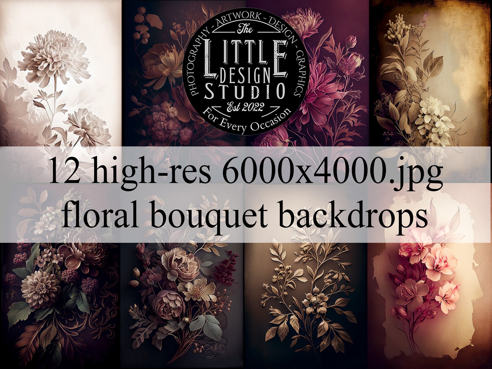 Floral Bouquet Texture Backdrop Overlays, 12 Digital Floral Overlays ...
