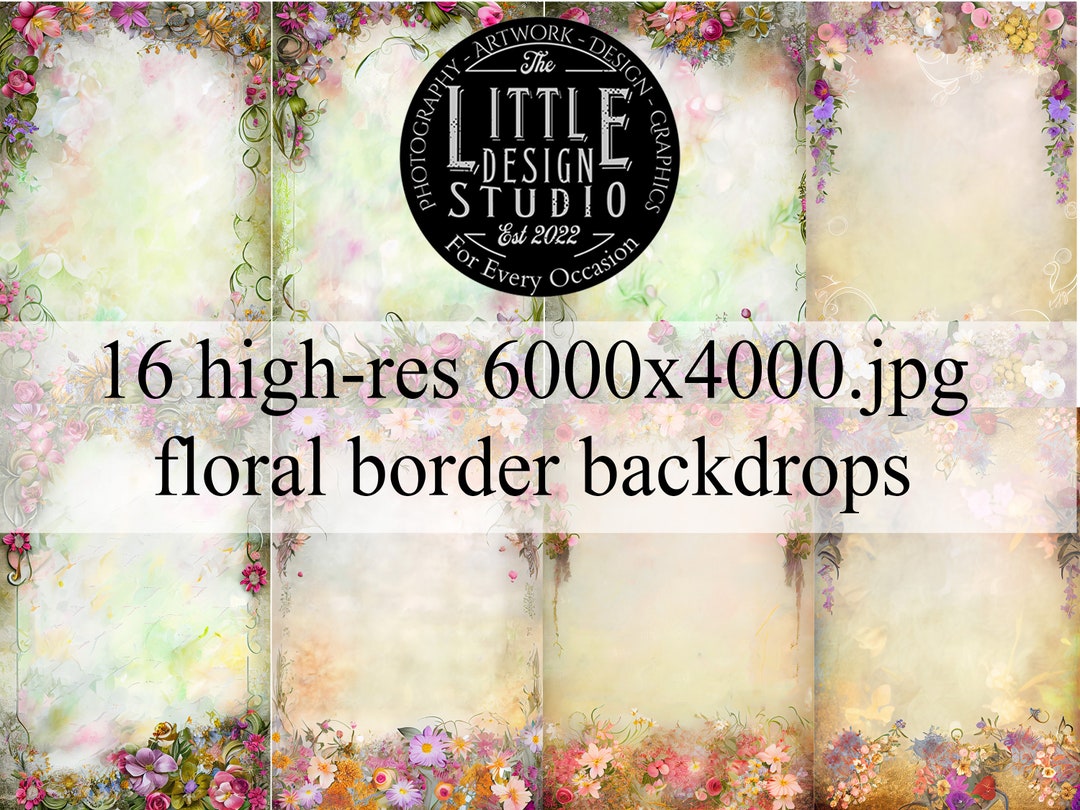 Floral Border Backdrop Overlays, 16 Digital Floral Overlays, Children ...