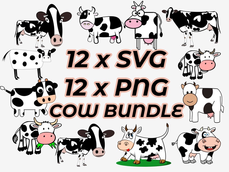 Cow SVG Bundle Cricut Collection of 12 Comic Cows Farm - Etsy