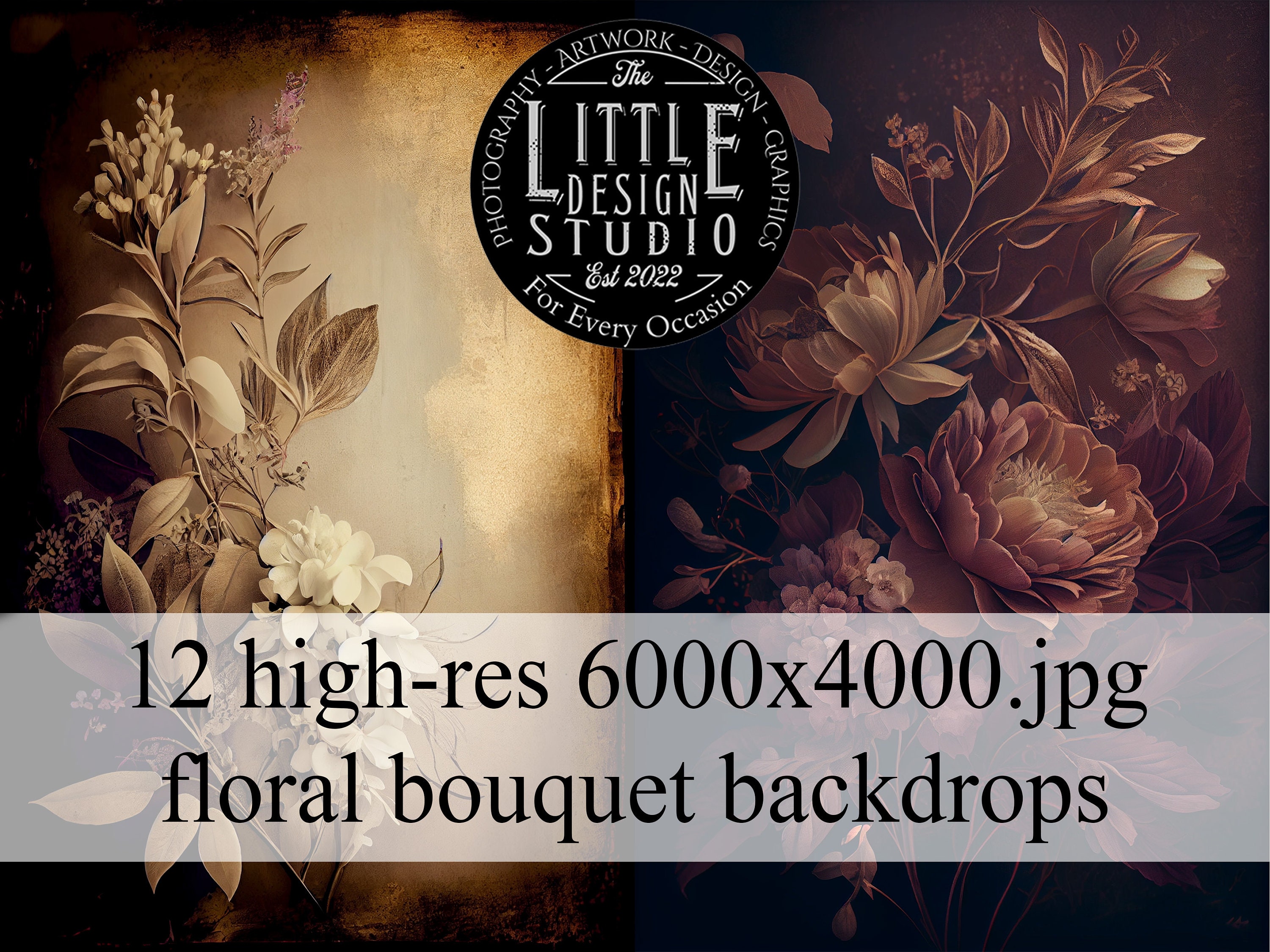 Floral Bouquet Texture Backdrop Overlays, 12 Digital Floral Overlays ...