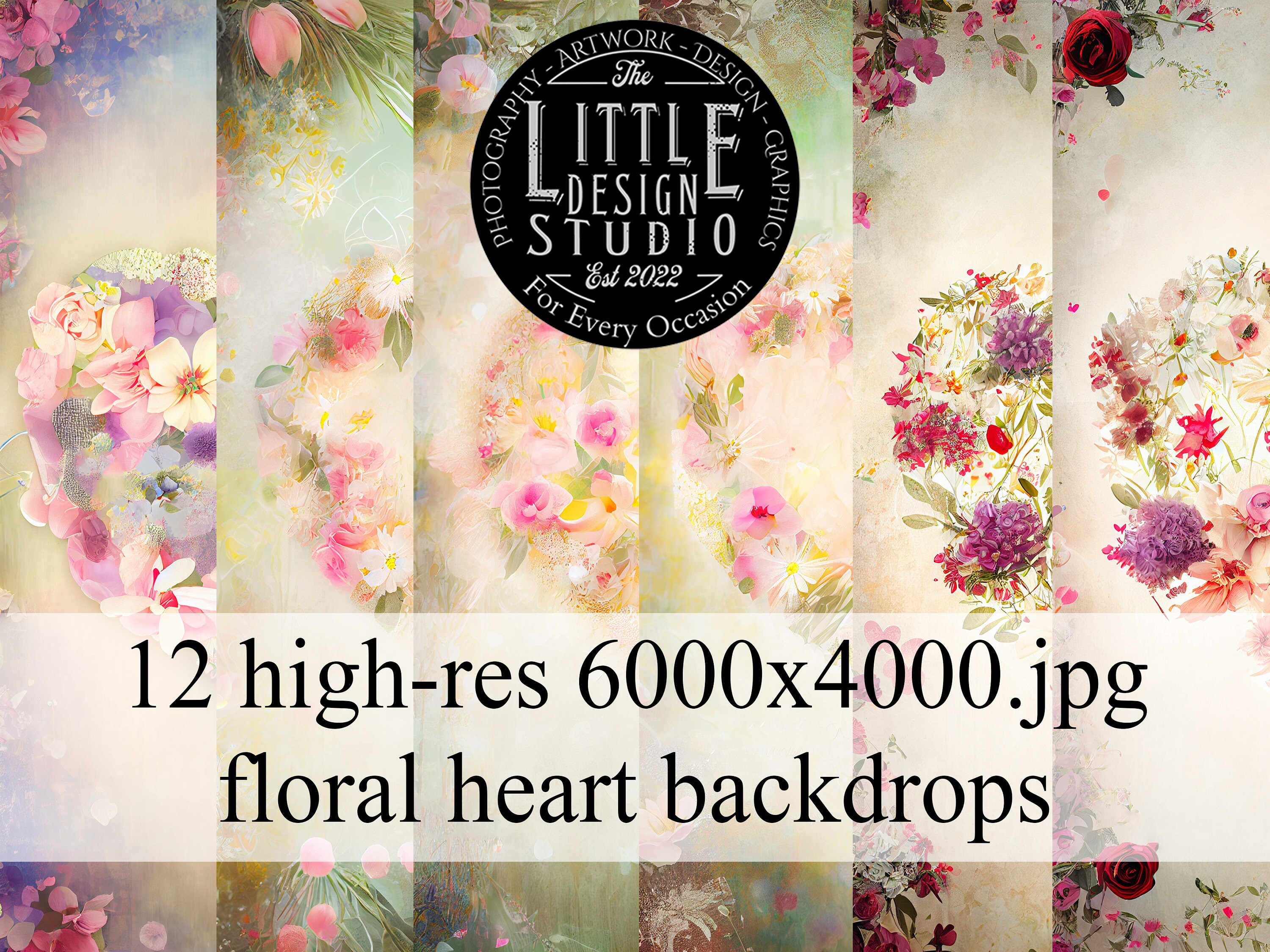 Floral Heart Texture Backdrop Overlays, 12 Digital Floral Overlays ...