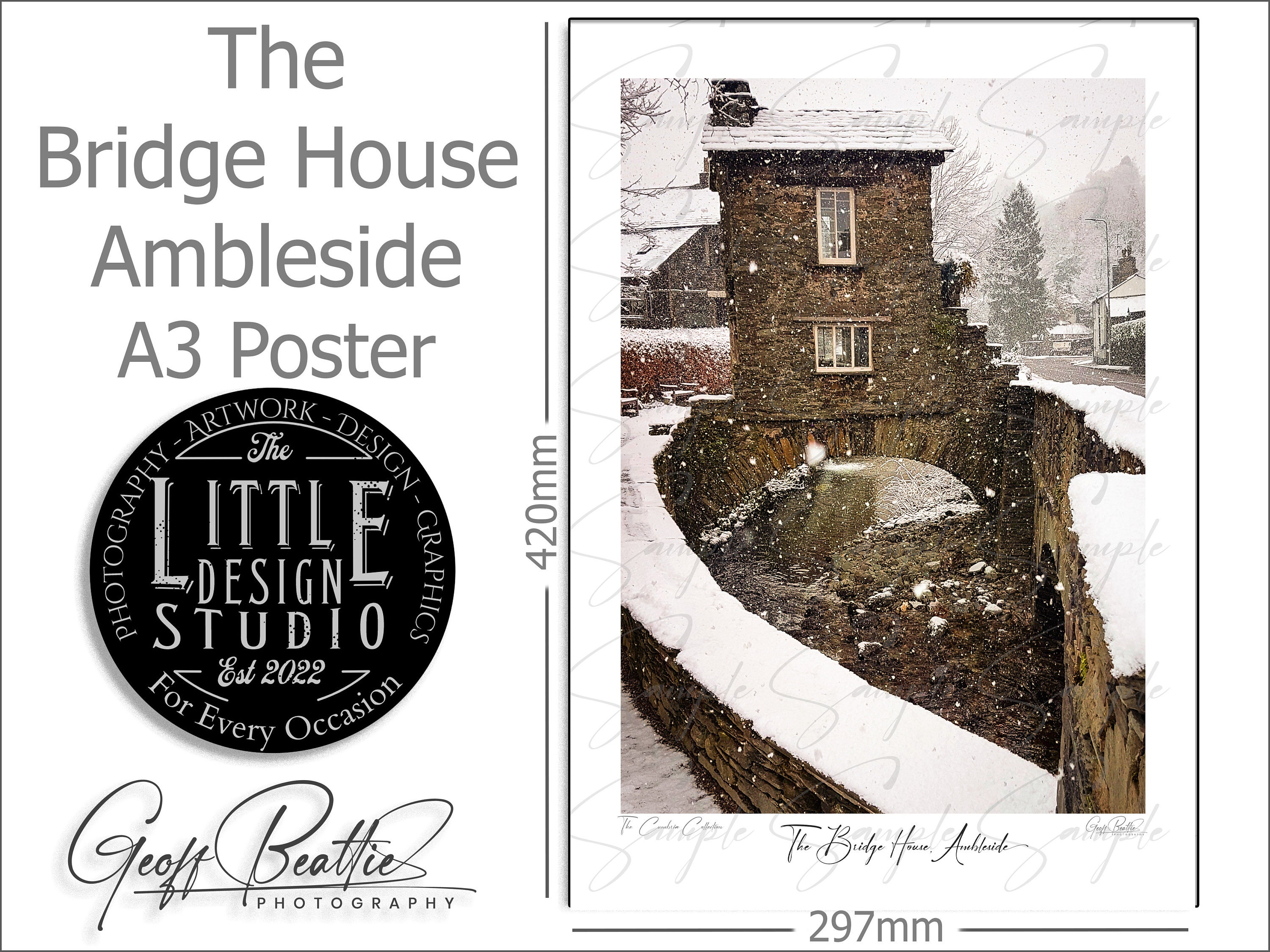 Bridge House, Ambleside, Cumbria Print: Lake District Landscape ...