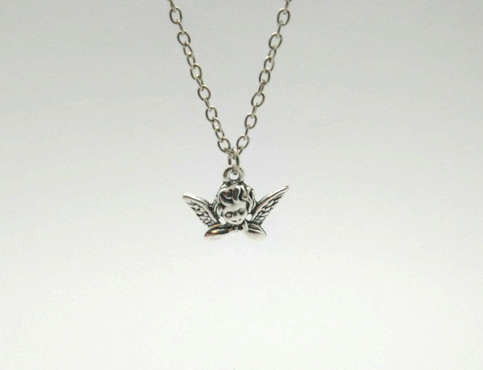 Cherub Necklace Silver Angel Necklace Cherub Charm Angel | Etsy
