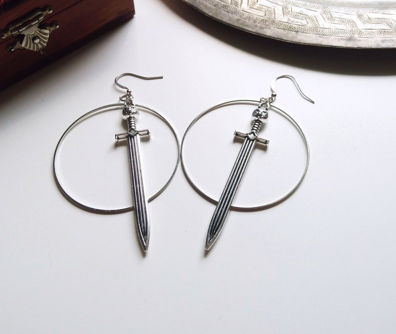 Sword Hoop Earrings Warrior Earrings Large Cat Sword - Etsy