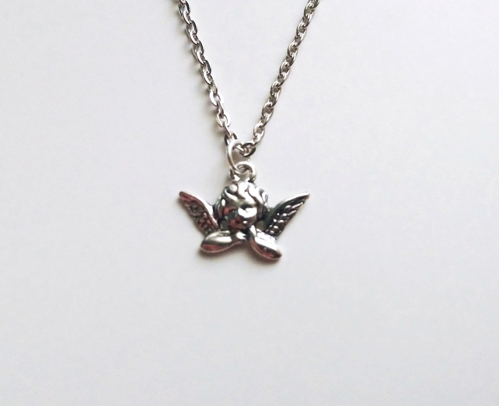 Cherub Necklace Silver Angel Necklace Cherub Charm Angel | Etsy