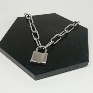 Padlock Chain Necklace, Unisex Stainless Steel Padlock Charm Necklace ...