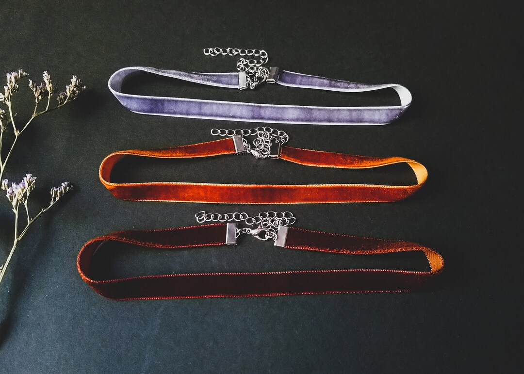 Velvet Choker in Three Colors: Dark Brown, Medium Brown or Gray, Soft ...