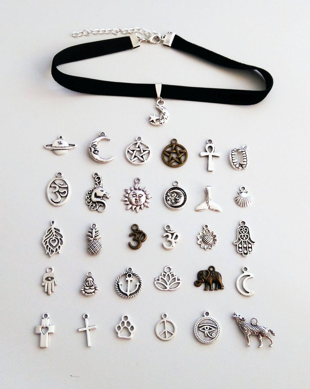 Black Velvet Choker With Charm of Your Choice, Choker Necklace, Grunge ...