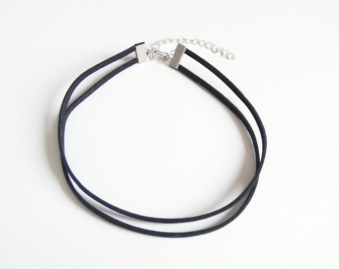 Black Faux Suede Double Choker Necklace, Faux Leather Choker, Wrap ...