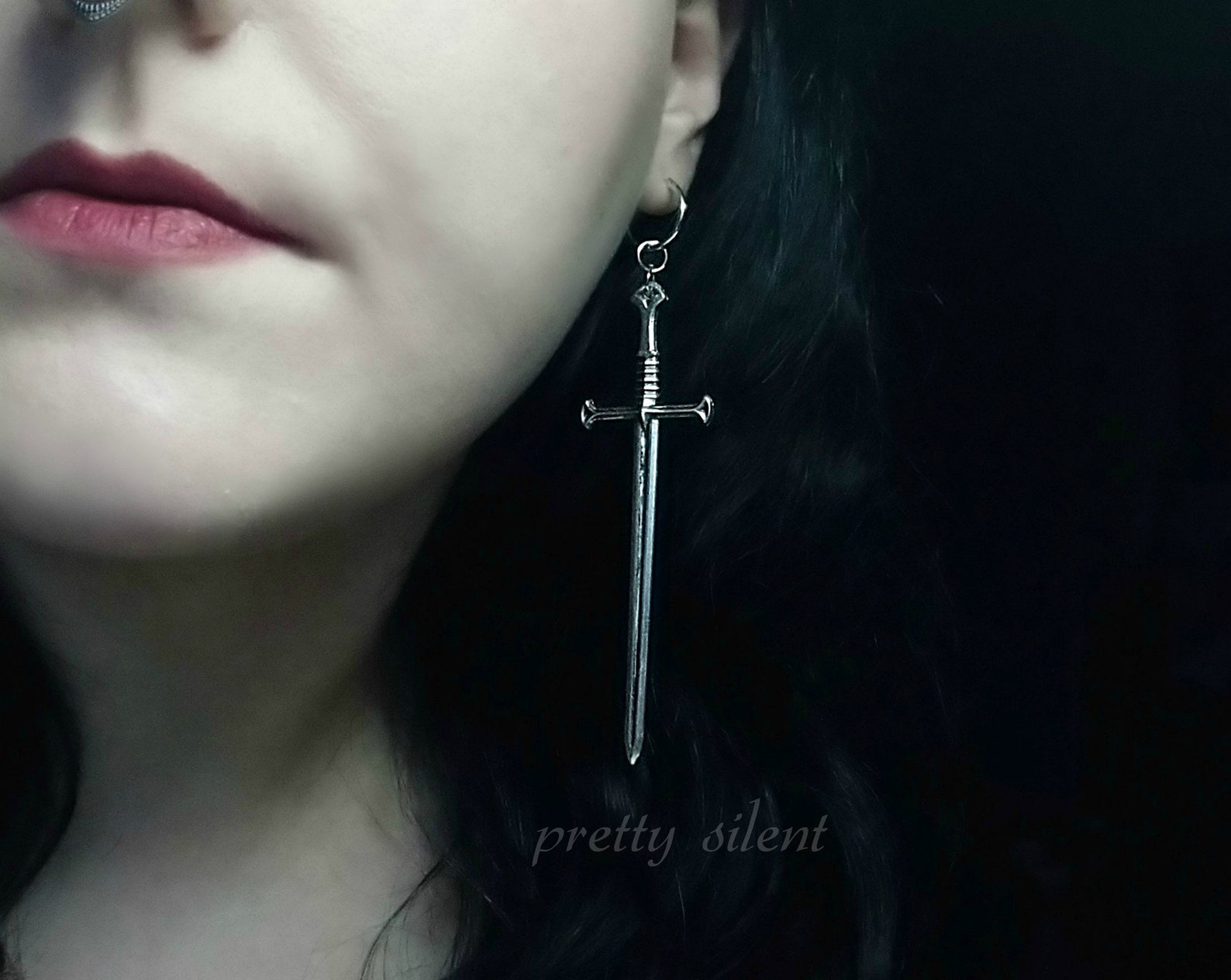 Big Sword Hoop Earrings Silver Earrings With Swords Warrior - Etsy