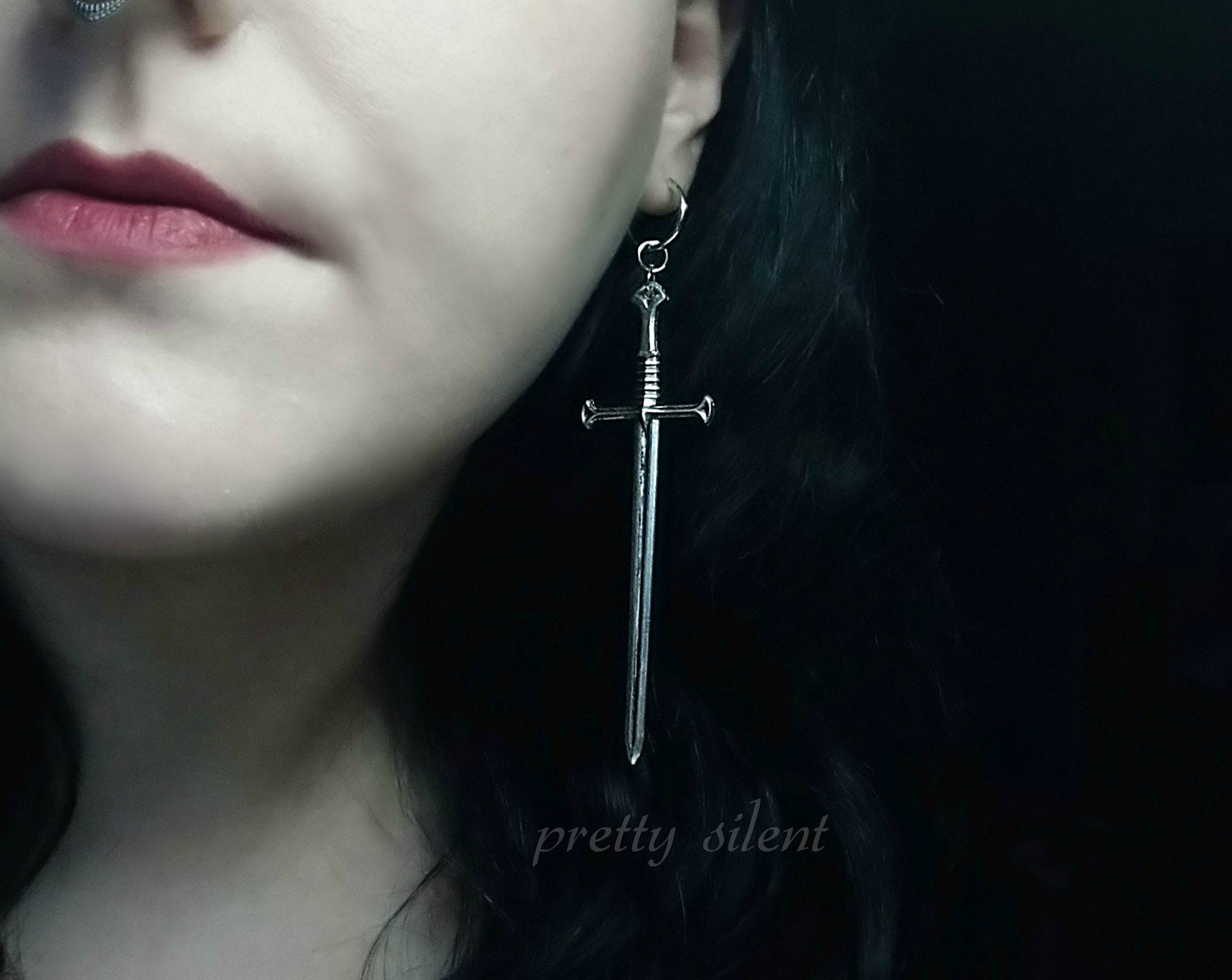 Big Sword Hoop Earrings Silver Earrings With Swords Warrior - Etsy