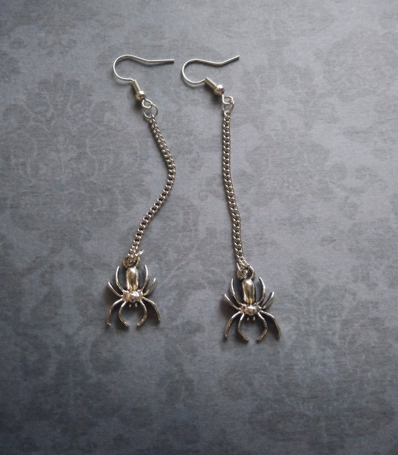 Silver Spider Earrings with Chains Chain Earrings with Spider | Etsy