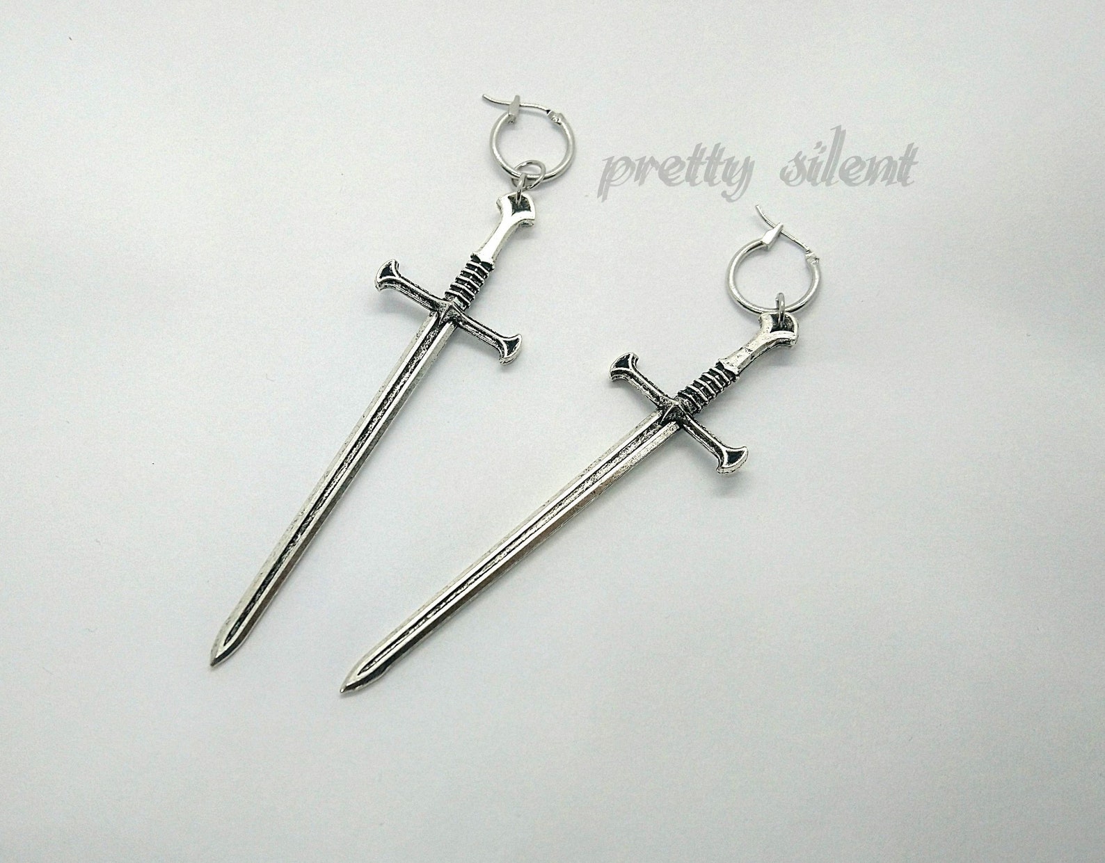 Big Sword Hoop Earrings Silver Earrings With Swords Warrior - Etsy