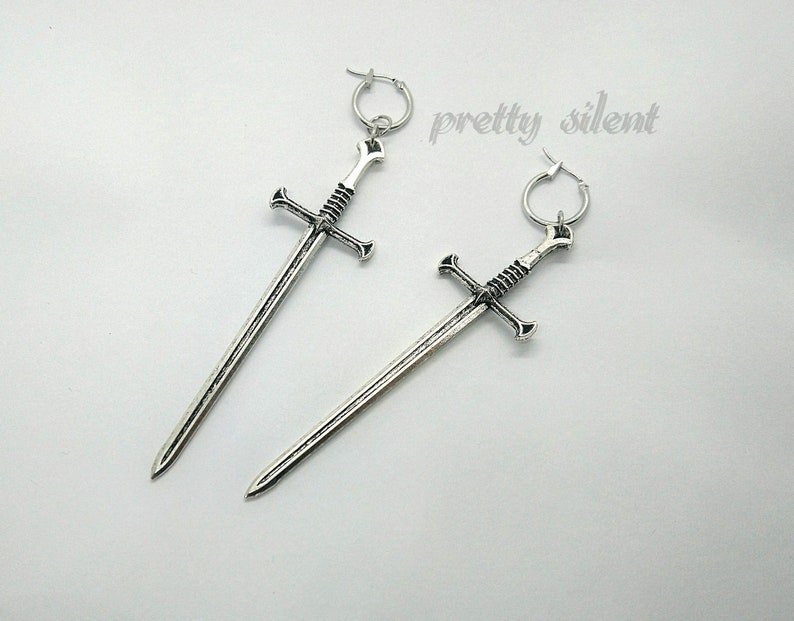 Big Sword Hoop Earrings Silver Earrings With Swords Warrior - Etsy