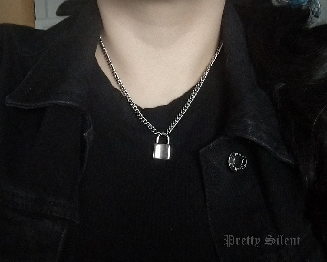 Padlock Chain Necklace, Unisex Stainless Steel Padlock Charm Necklace ...