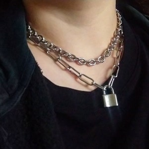 Padlock Chain Necklace, Unisex Stainless Steel Padlock Charm Necklace ...