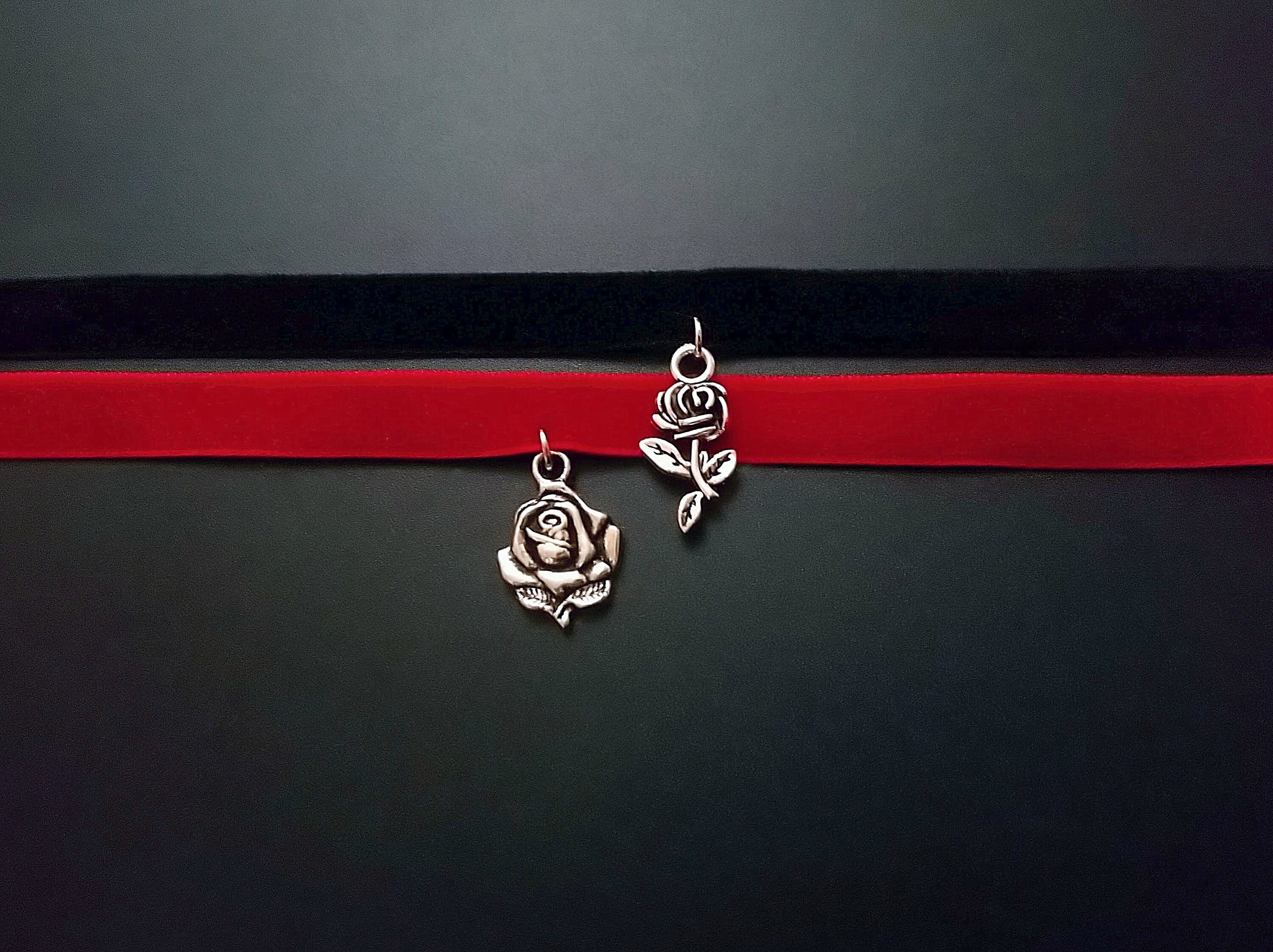 Rose Choker, Black Velvet Choker With Rose Charm, Gothic Choker, Red or ...