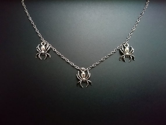 Silver spider necklace spider choker short necklace with | Etsy