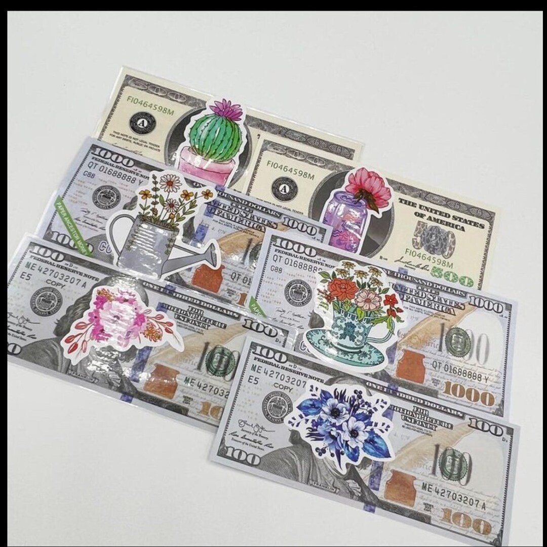 Floral Theme Placeholders, 100 500 1000, Prop, Budgeting, Cash Stuffing ...