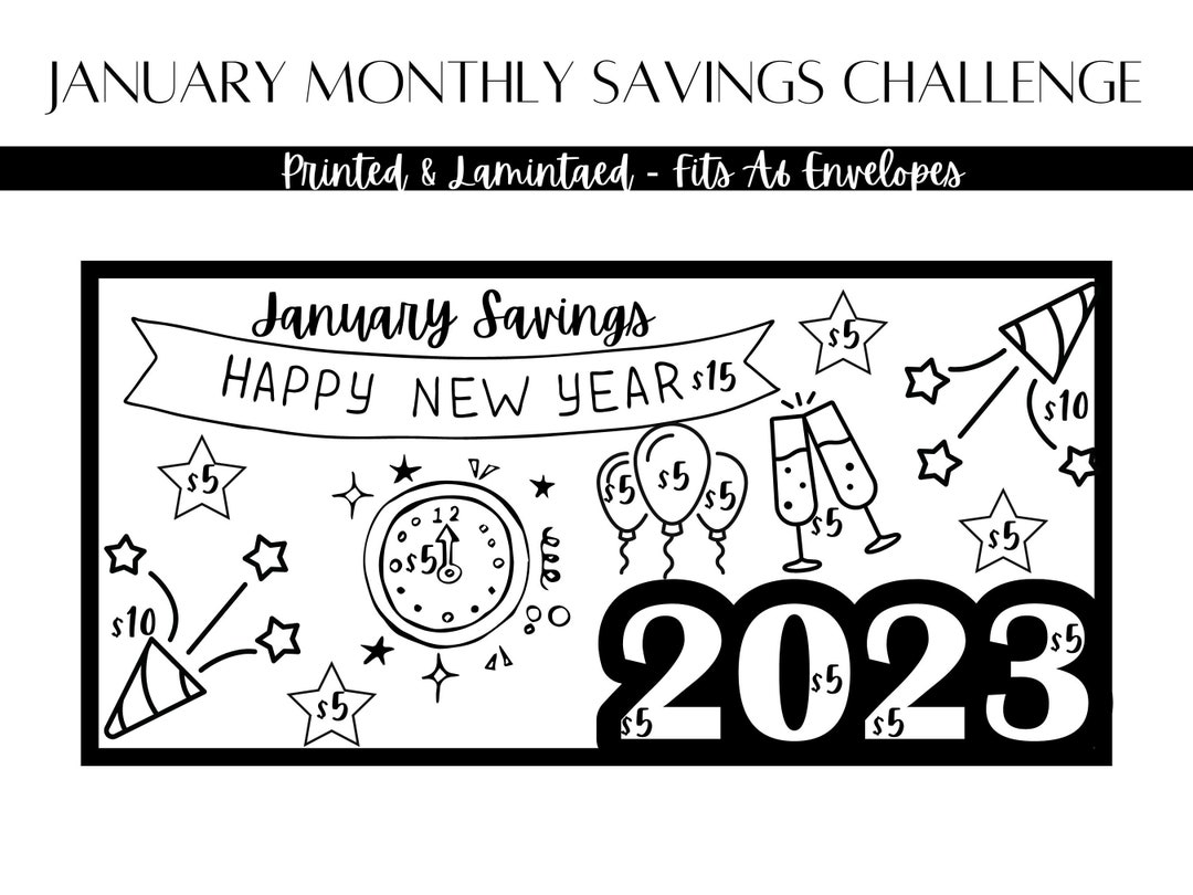 January Savings Challenge Laminated Reusable, Color Savings, Cash ...