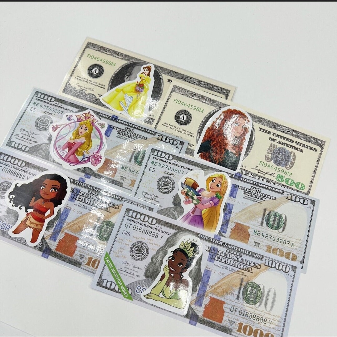 Princess Theme Cash Placeholders, 100 500 1000, Prop, Budgeting, Cash ...