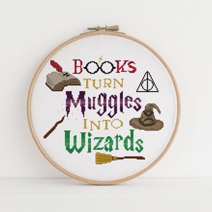 Books Turn Muggles Into Wizards Cross Stitch Pattern | Etsy
