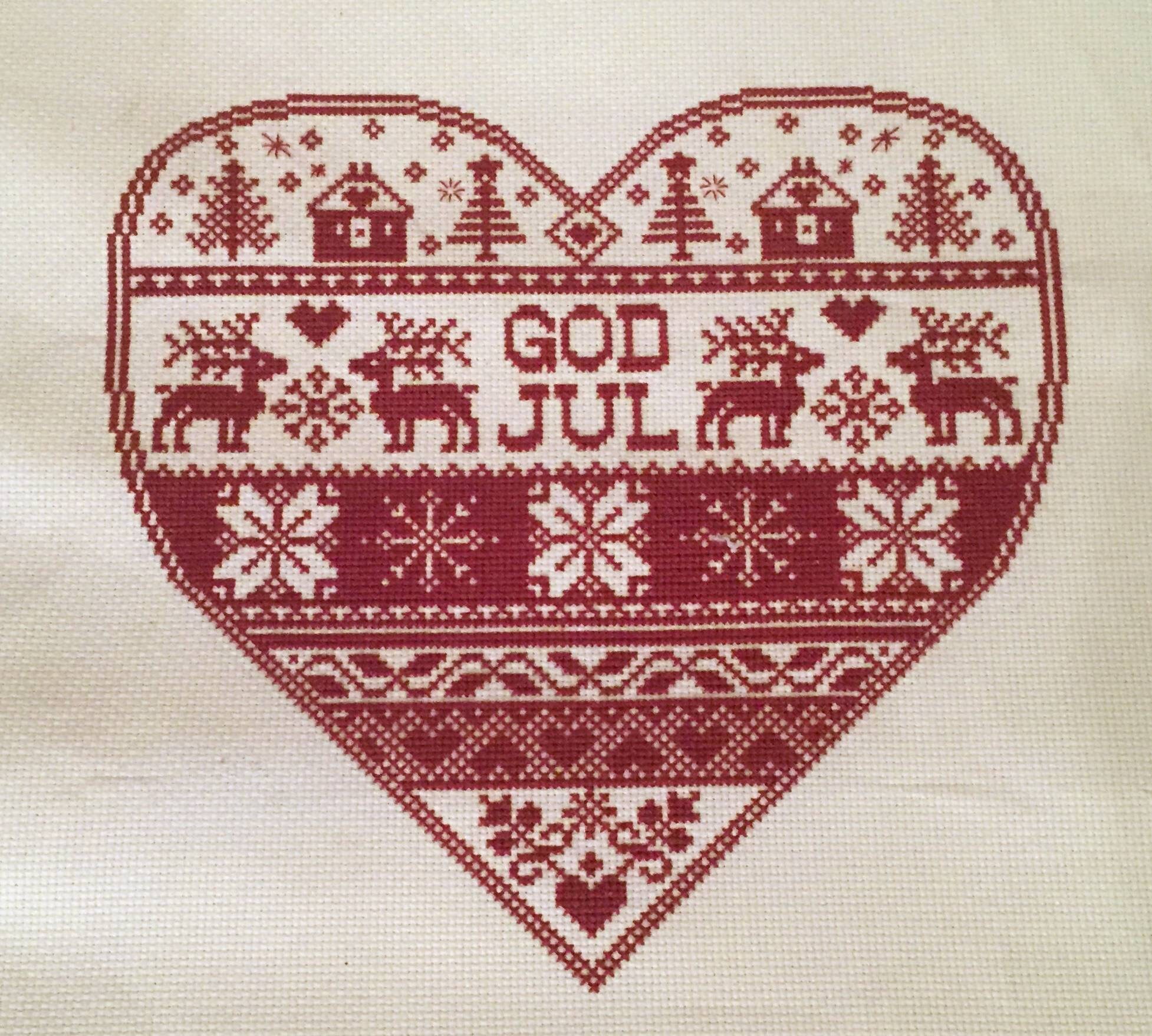 God Jul Monochrome Heart Cross Stitch Pattern | Etsy